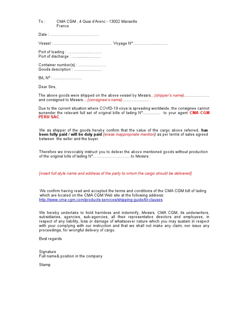 Shipper release confirmation Covid19 | PDF