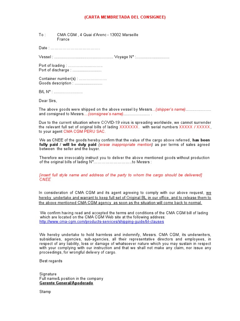 Consignee release confirmation Covid19 (1) | PDF