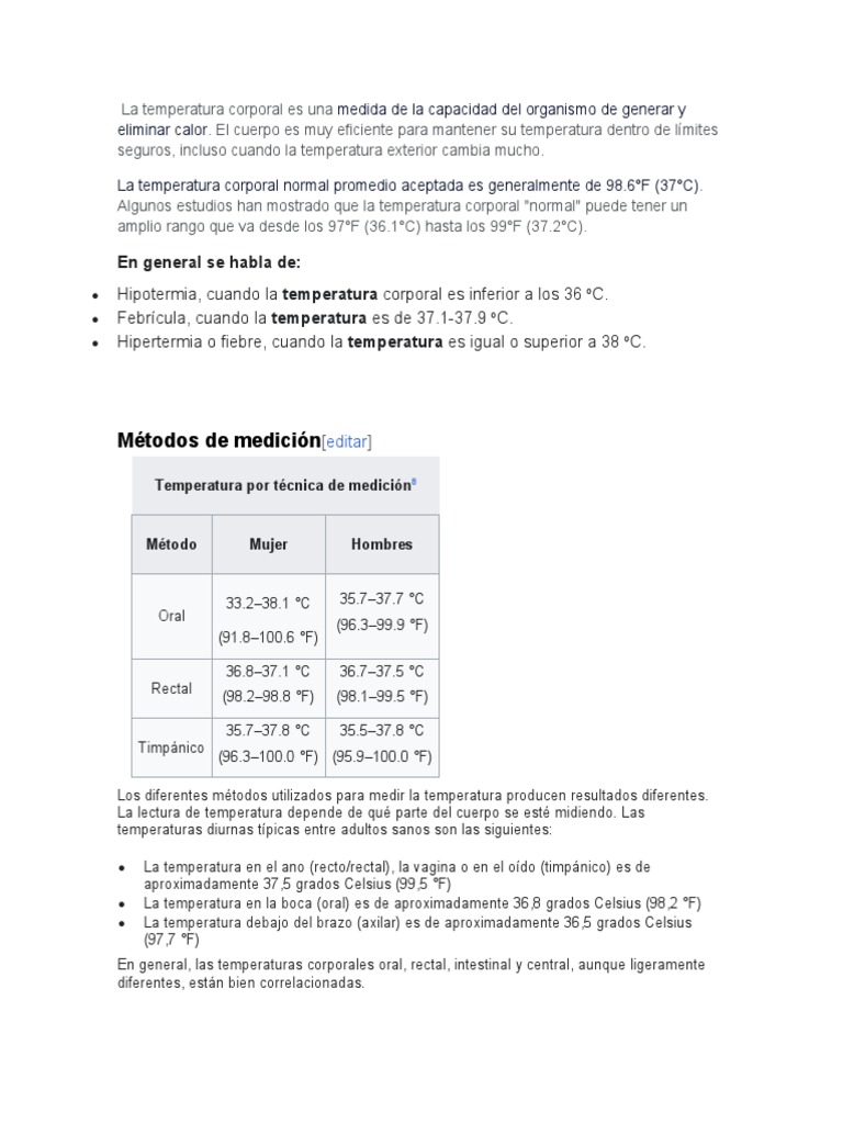 Rango Normal de Temperatura Corporal | PDF