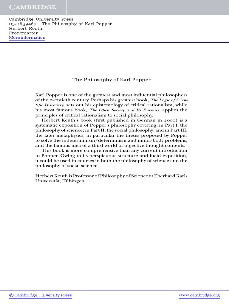 Book Cambridge The Philosophy of Karl Popper | PDF