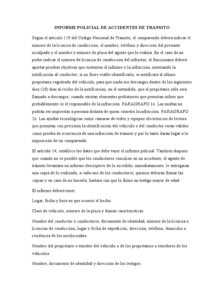 Informacion Del Informe Policial De Accidentes De Transito Pdf