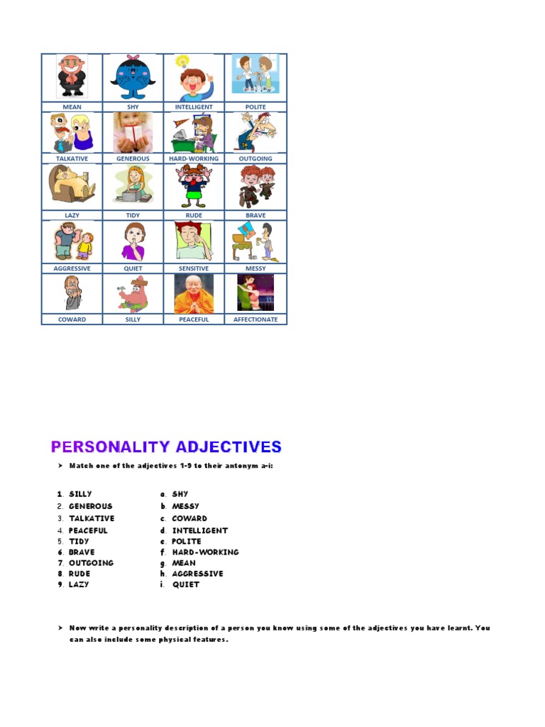 Personality Descriptions Fun Activities Games Picture Dictionaries ...