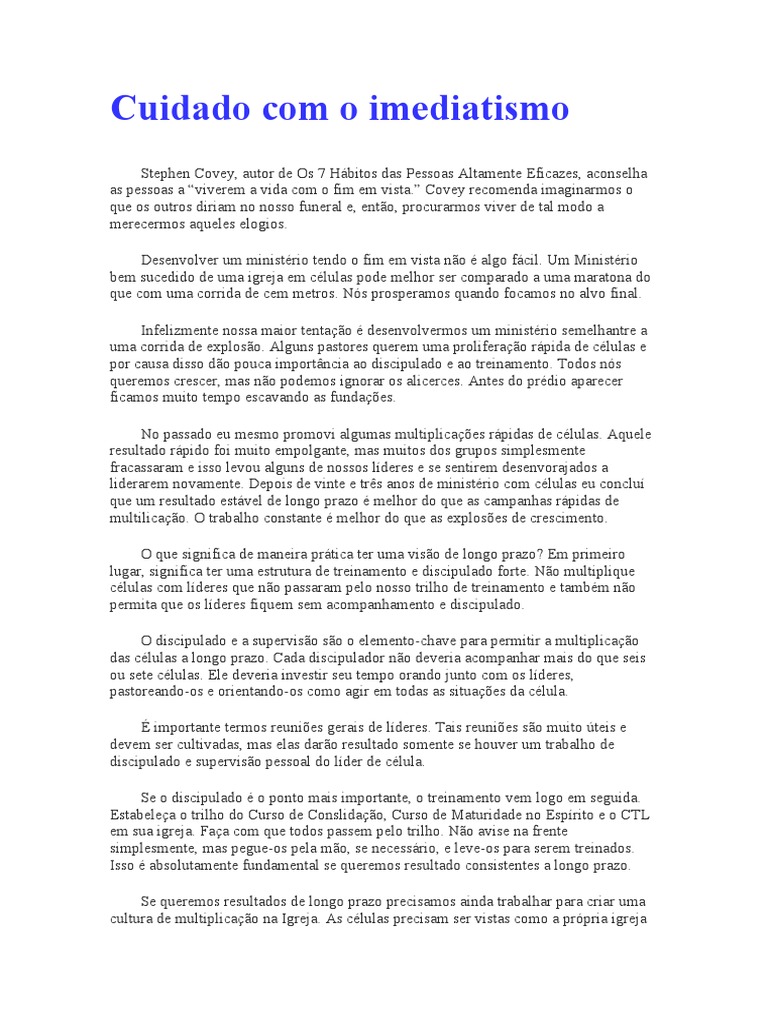 Cuidado Com o Imediatismo | PDF | Laranja (fruta) | Igreja cristã