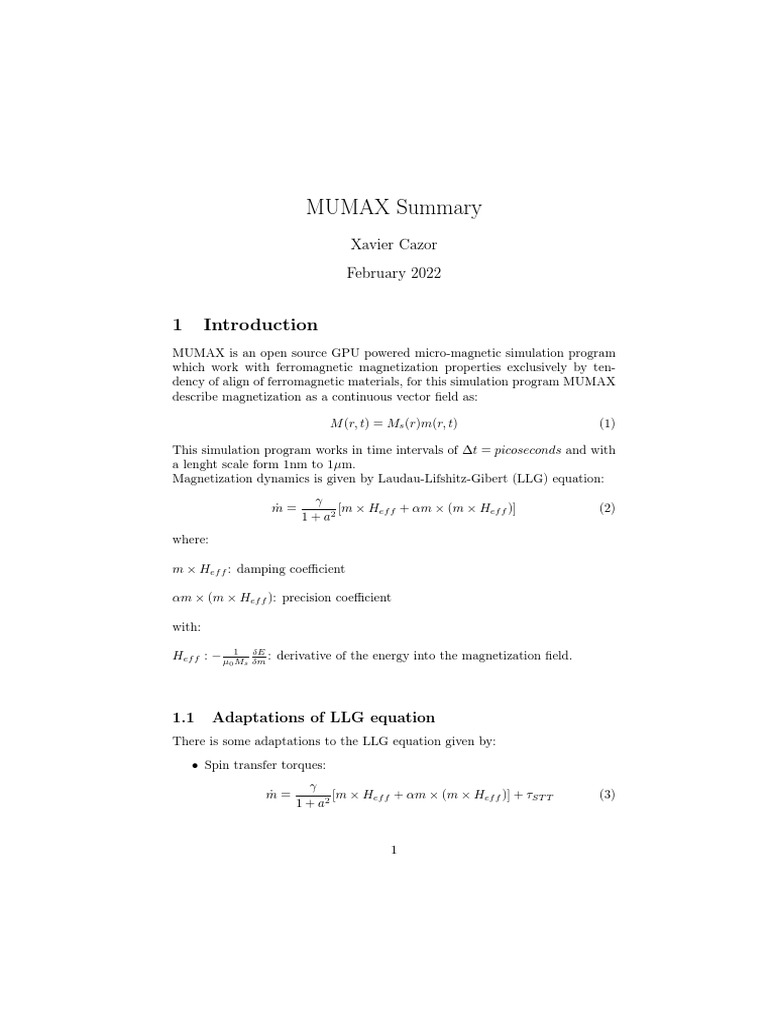 MUMAX Summary | PDF | Ferromagnetism | Magnetization