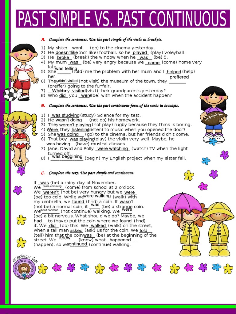 Past Simple vs. Continuous Exercises | PDF | Linguistics