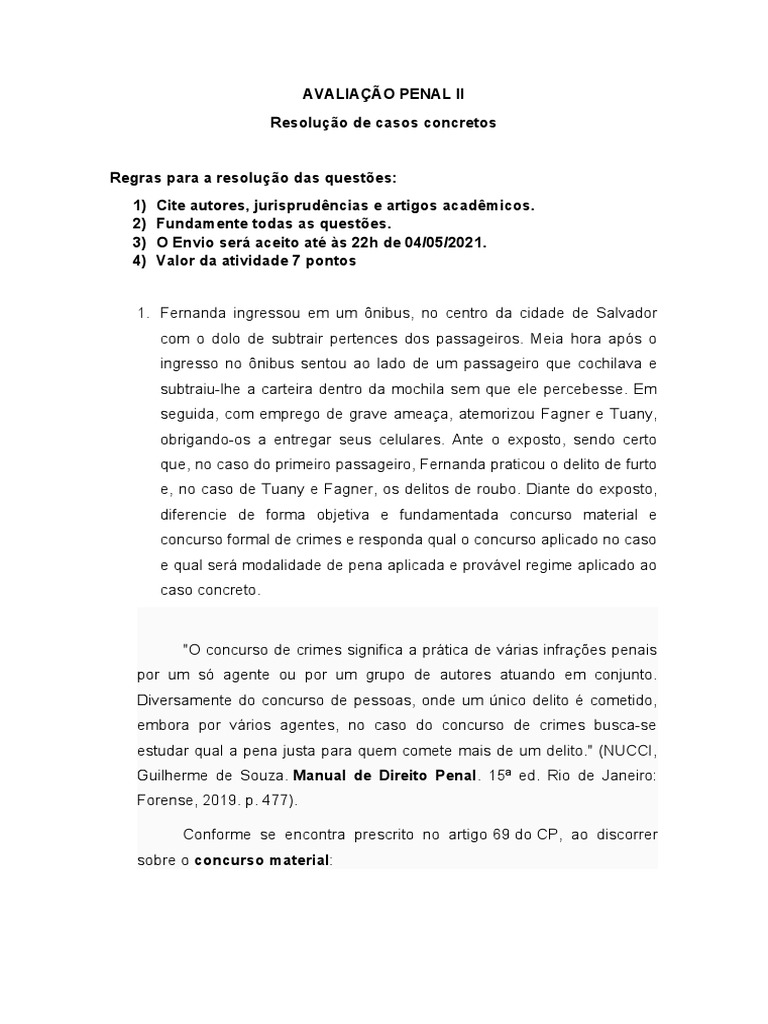 AVALIAÇÃO PENAL II Agda Santana | PDF