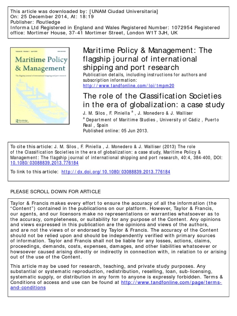 The Role of The Classification Societies in The Era of Globalization A Case Study | PDF
