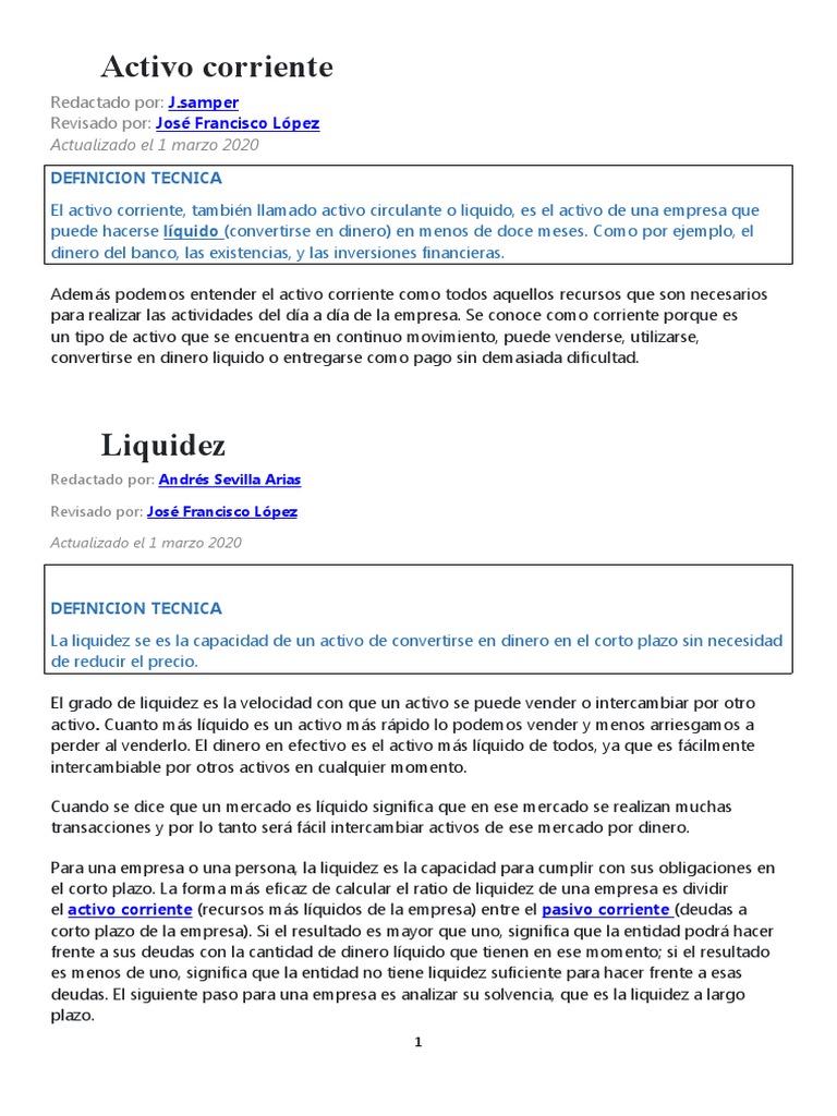 Activo Corriente | PDF | Liquidez de mercado | Contabilidad