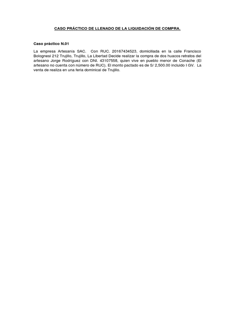 Caso Práctico de Llenado de La Liquidación de Compra | PDF