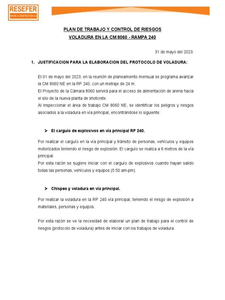 Protocolo Voladura CM 8060 - Rev | PDF