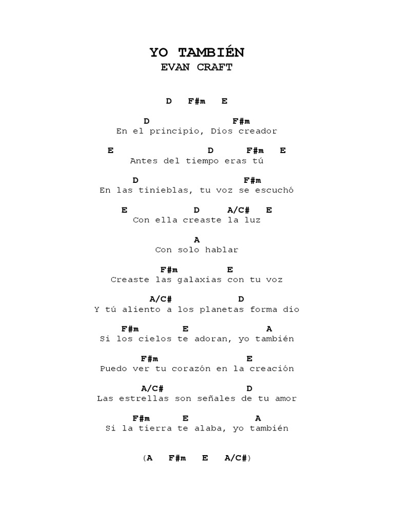 Yo También - Evan Craft (Acordes) | PDF