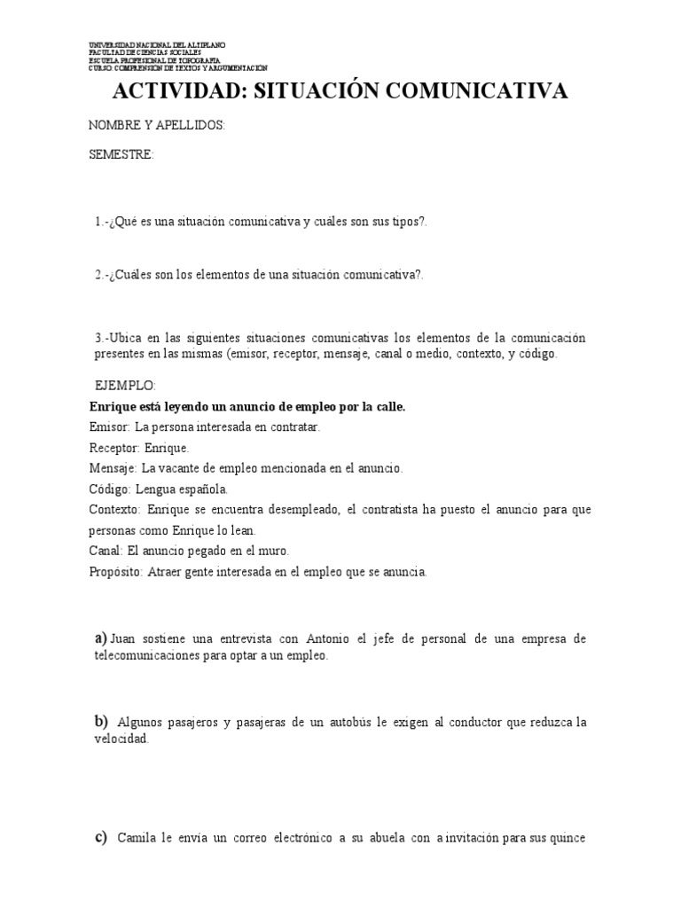 Actividad de Situacion Comunicativa | PDF