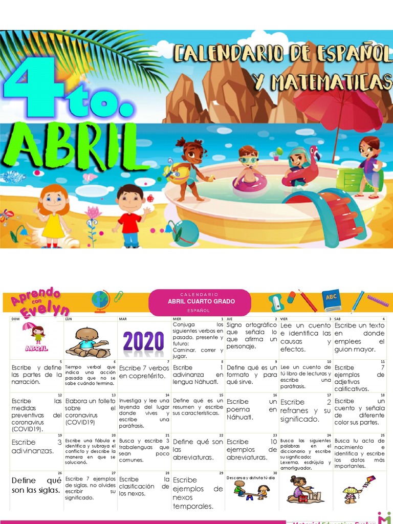 1.-Calendario de Matematicas y Español 4 Abril | PDF | Verbo | Gramática