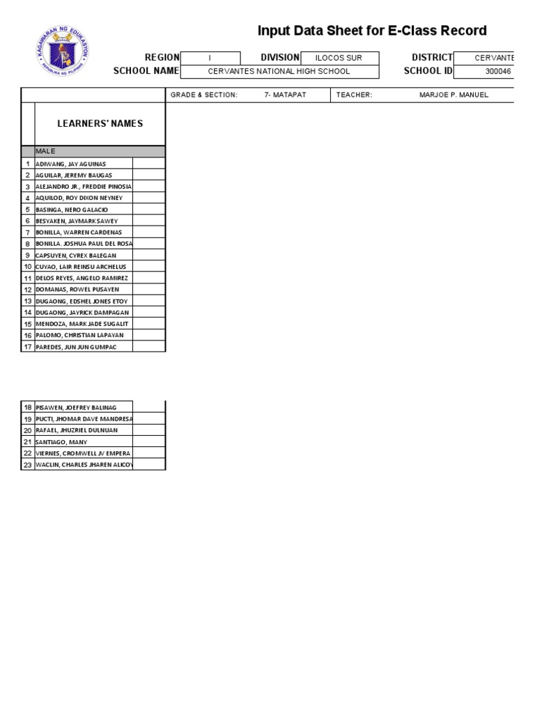 Grade 7 English Class Record 2020-2021 | PDF