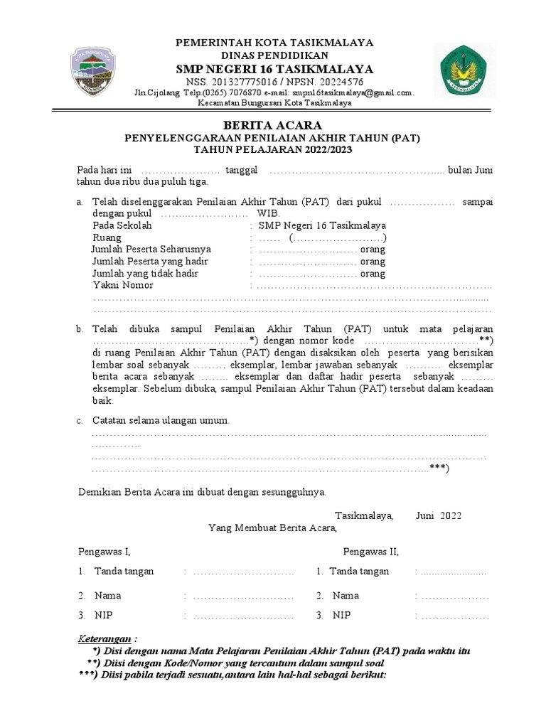 BERITA ACARA PAT 2022-2023 - Oke. Print | PDF | Olahraga & Rekreasi