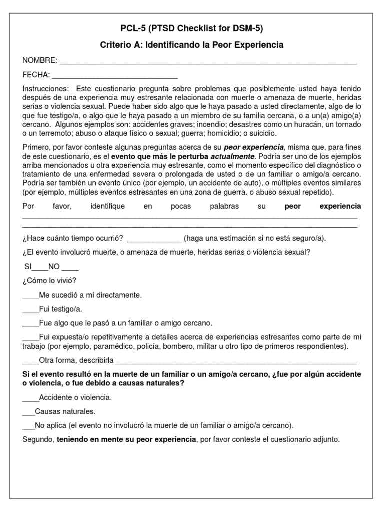Evaluación PTSD: Cuestionario PCL-5 | PDF | Career & Growth | Self-Improvement