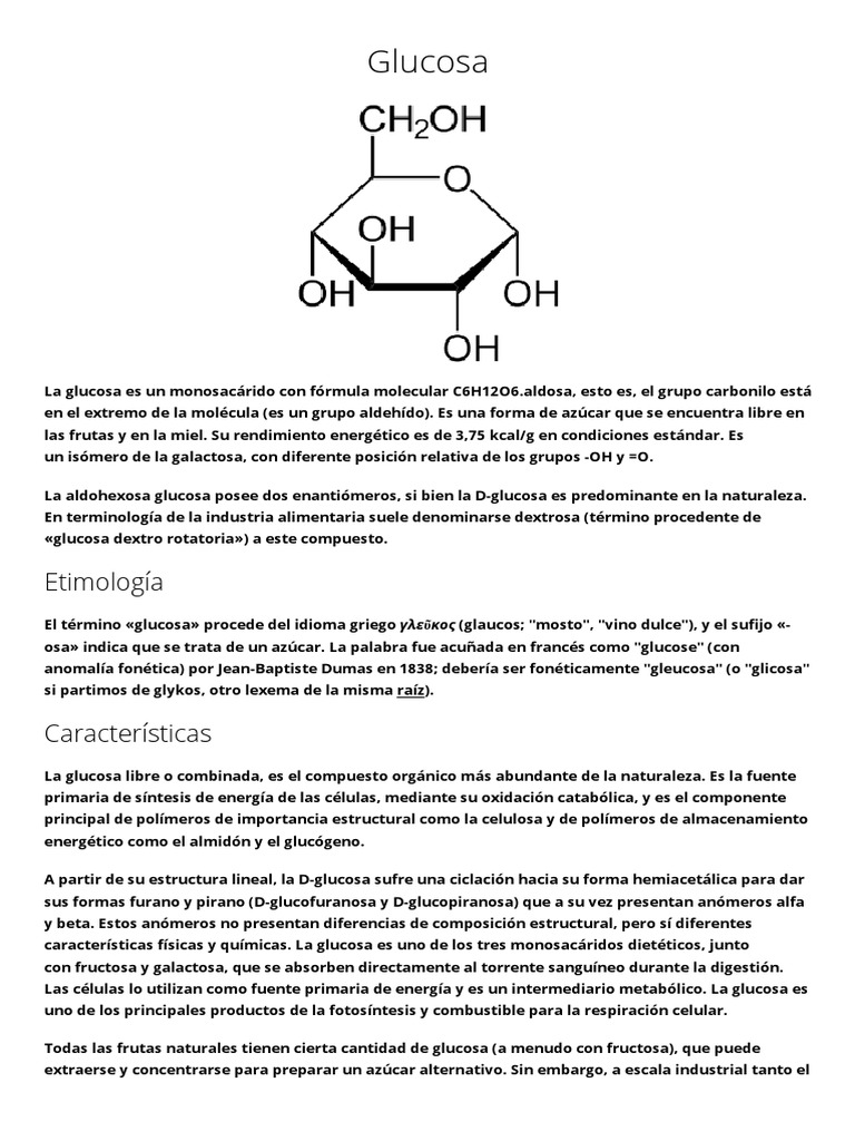 Fórmulas y características de la glucosa | PDF | Glucosa | Química