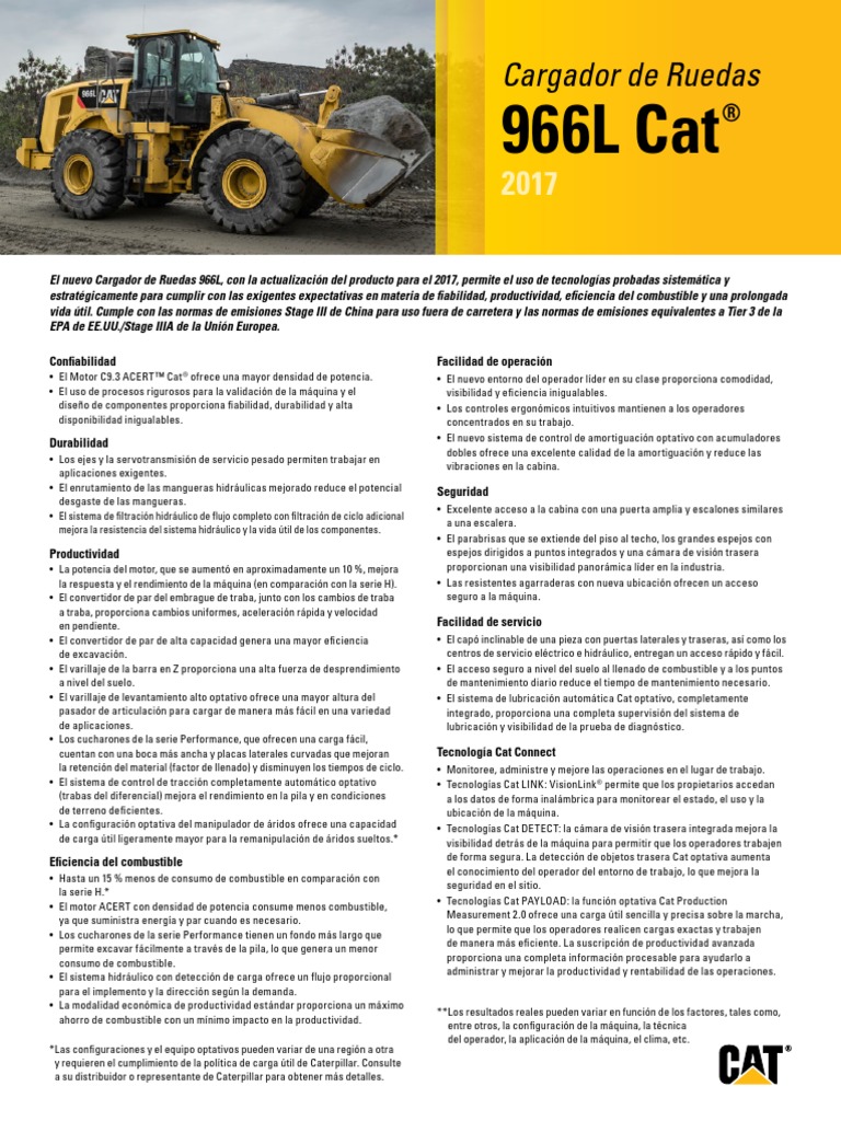 Cargador Frontal Caterpillar 966L (TB) | PDF | Ingeniería de ...