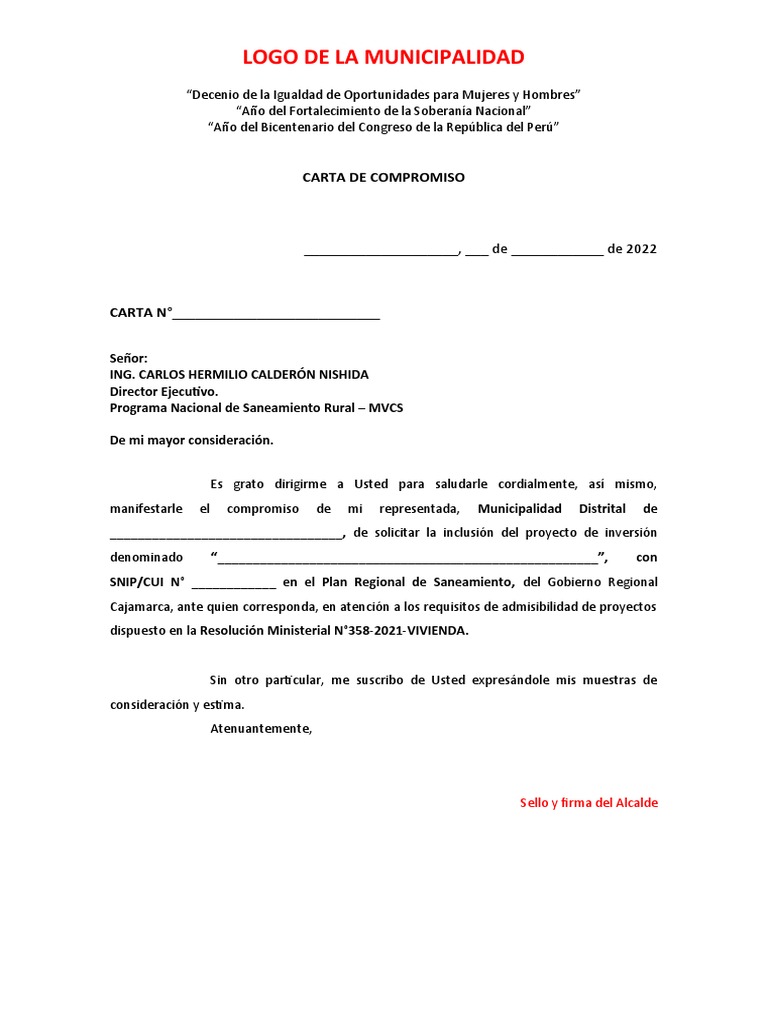 Modelo de Carta de Compromiso PRS 11.08.2022 | PDF