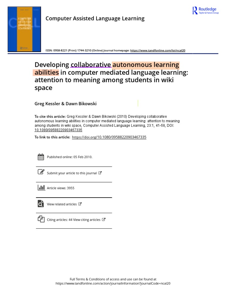 Developing Collaborative Autonomous Learning Abilities in Computer ...