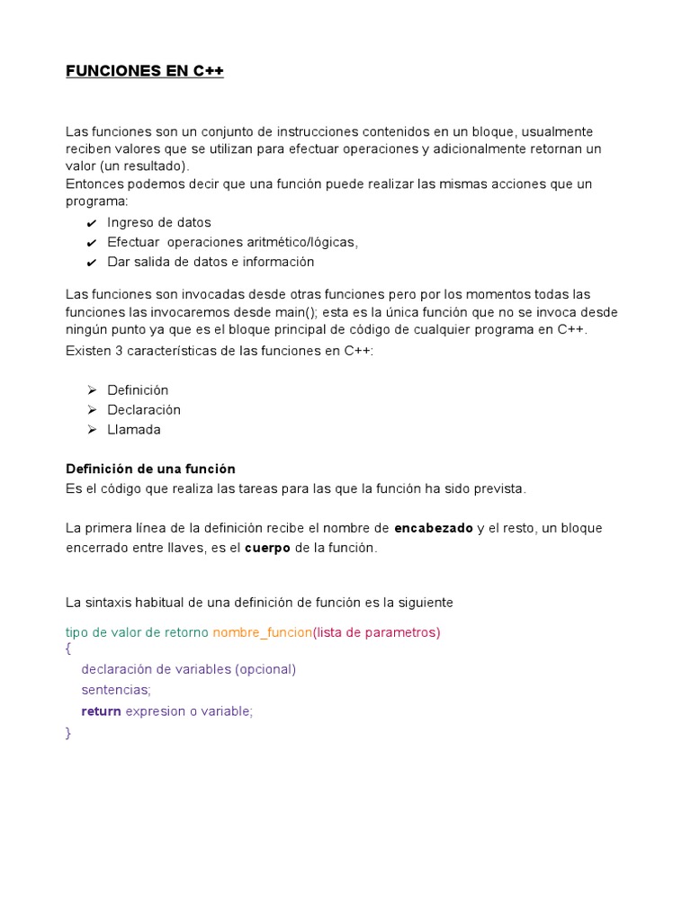 Funciones en C++ | PDF