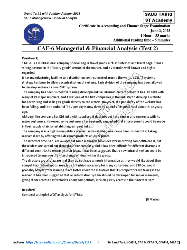 CAF 6 MFA Test 2 With Solution ST Academy Autumn 23 | PDF