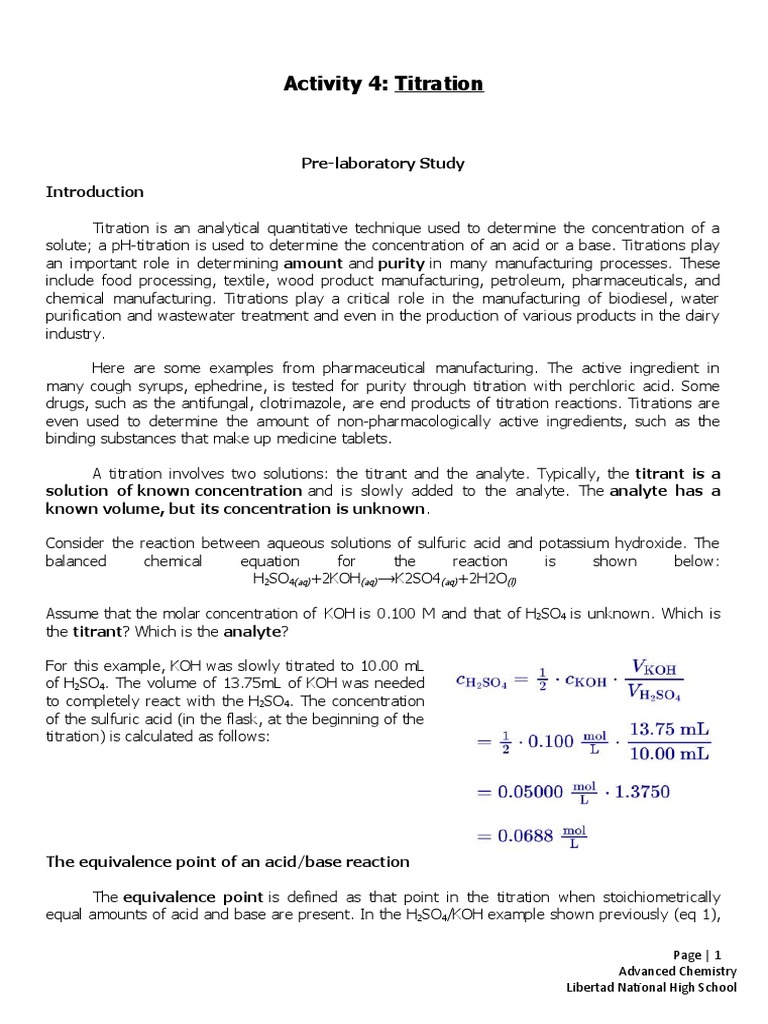 Lab Activity 4 Titration | PDF | Titration | Chemistry