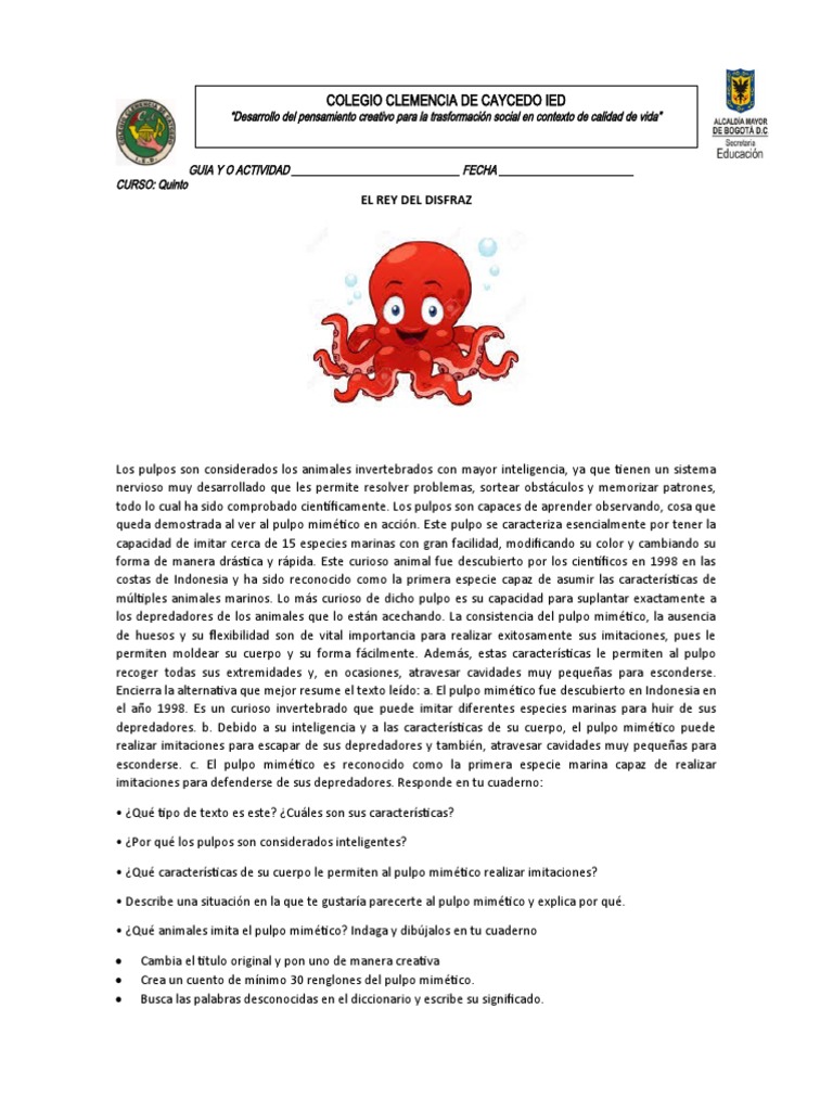 Guia de Comprension de Lectura | PDF | Pulpo | Depredación