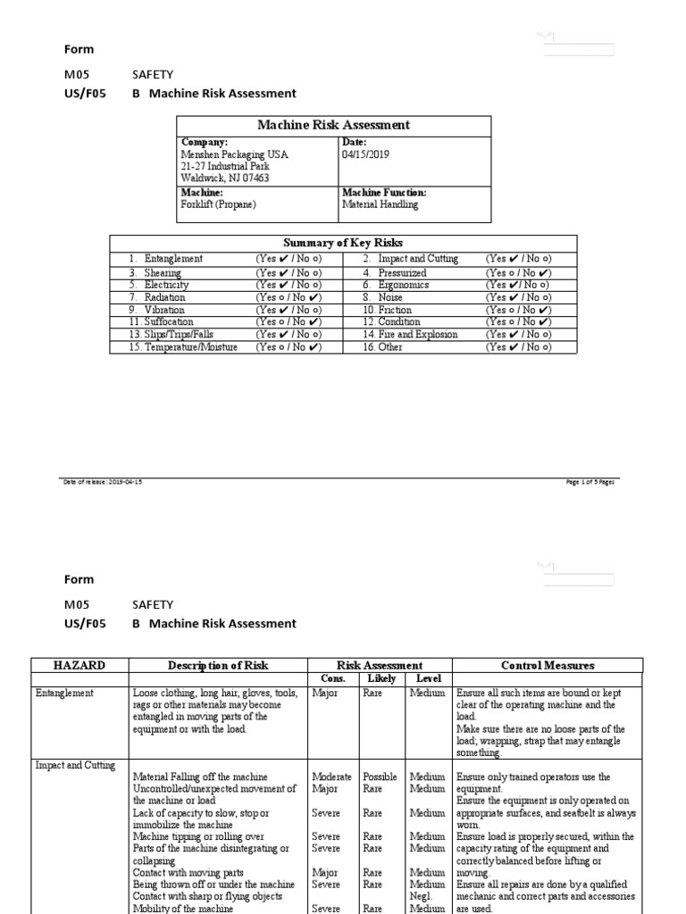 F05 - Machine - Risk - Assessment - Forklift | PDF F05 - Machine - Risk - Assessment - Forklift | PDF