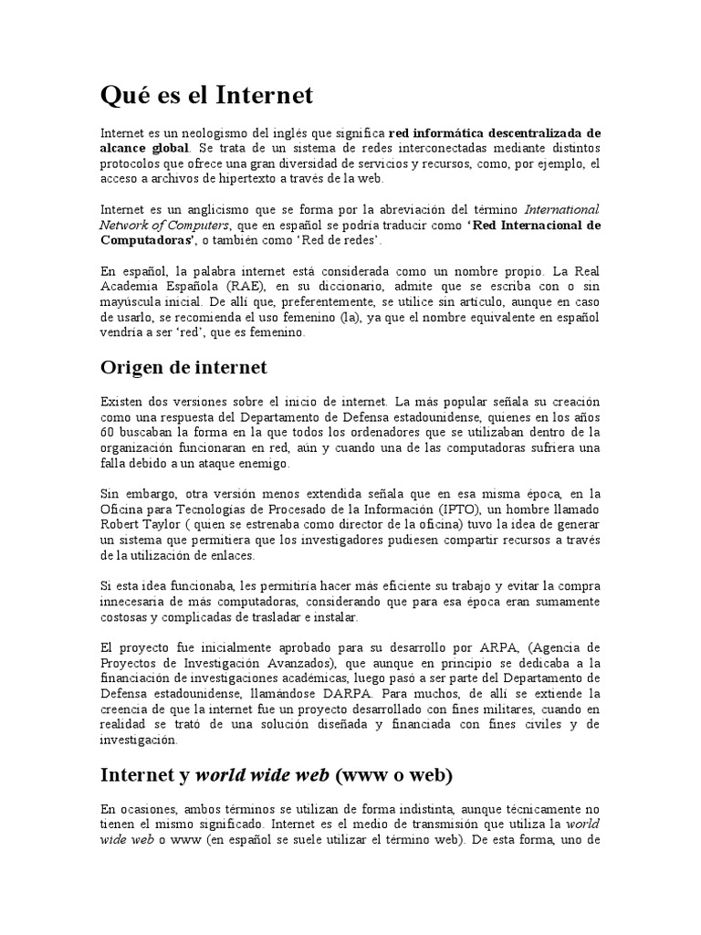 Definición y Origen del Internet | PDF | Internet | Red mundial