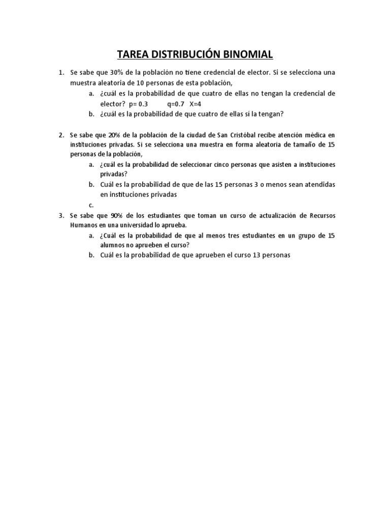 Tarea Distribución Binomial 2023 | PDF