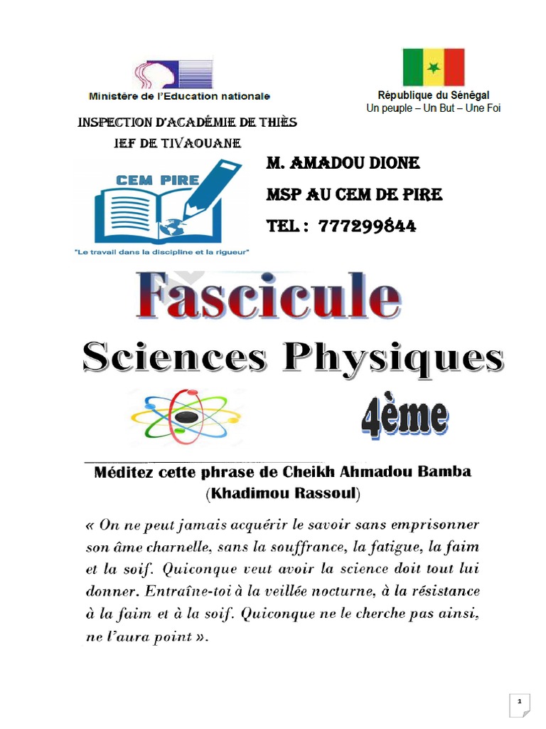 FASCICULE DE COURS PC 4e.pdf Final | PDF | Tension électrique | Poids