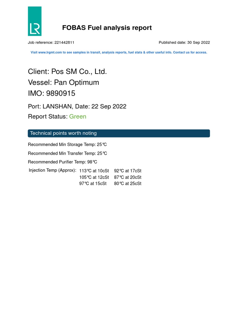 FOBAS BUNKER SAMPLE RESULT | PDF | Magnesium | Fuel Oil