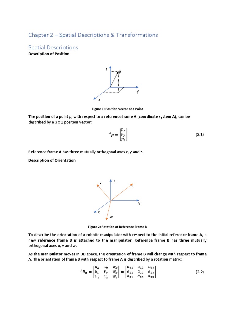 CH 2 Spatial Descriptions and Transformations | PDF | Rotation | Matrix (Mathematics)