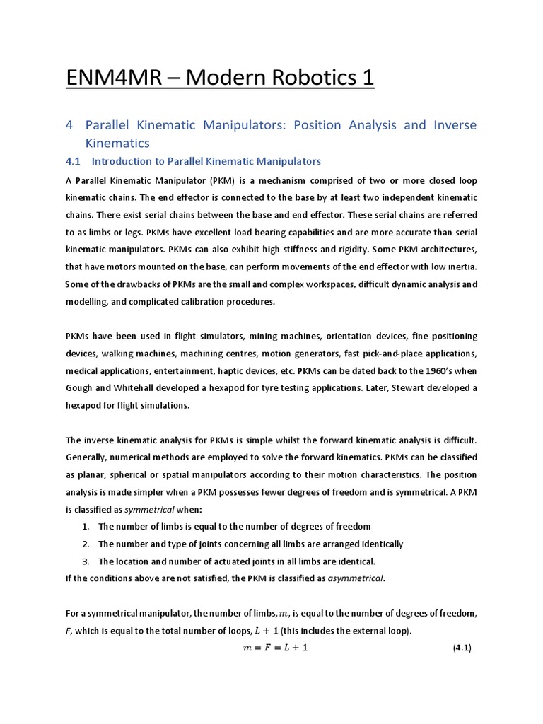 CH 4 Kinematic Analysis of Parallel Kinematic Manipulators - Inverse ... CH 4 Kinematic Analysis of Parallel Kinematic Manipulators - Inverse ...
