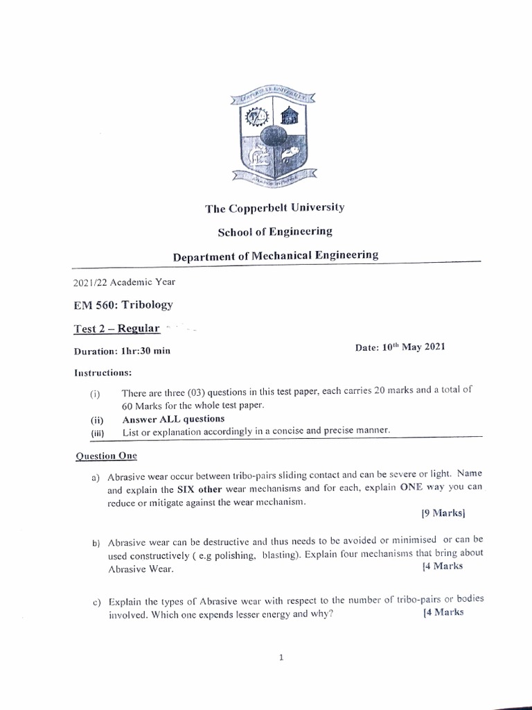 Tribology Test 2: Wear Mechanisms & Lubrication | PDF | Wear ...