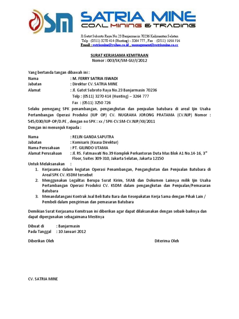 Surat-Kerjasama-Kemitraan Penjualan Batu Bara Ksu Pumma | PDF