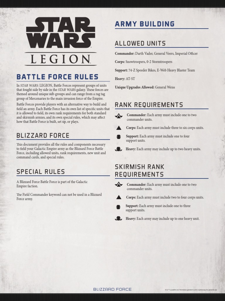 Star Wars Legion BF Rules Sheet (BF) | PDF | Military Organization ...
