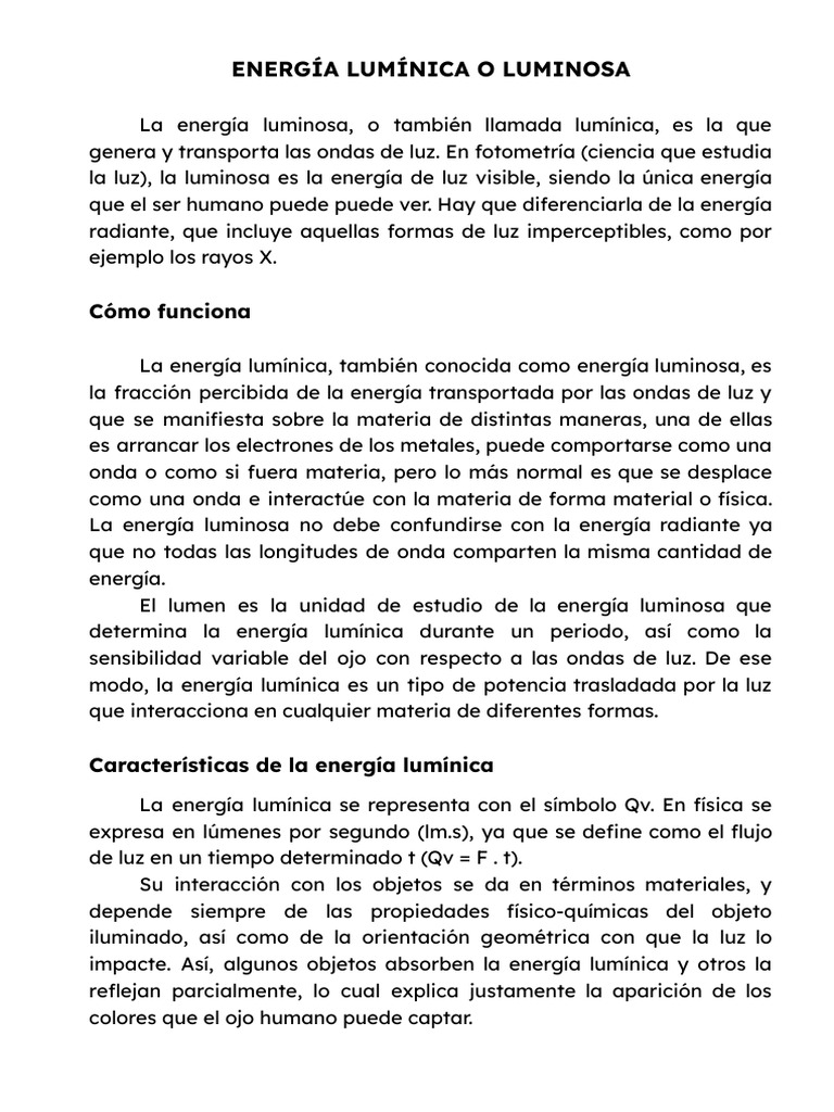 Energía Lumínica o Luminosa | PDF | Tecnología