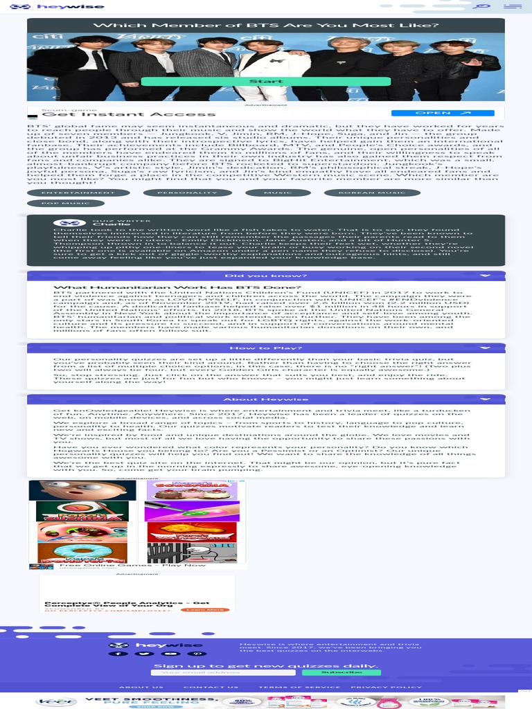 Which Member of BTS Are You Most Like - Heywise | PDF