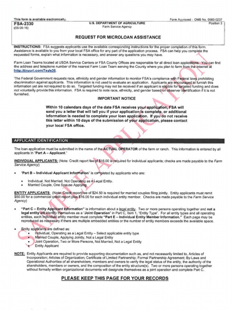Usda Fsa Sample Microloan Application | PDF