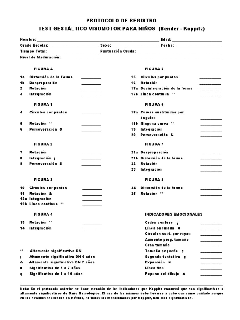 3-PROTOCOLO DE REGISTRO - Bender - Koppitz | PDF