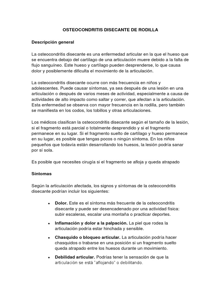 Osteocondritis Disecante de Rodilla - Clinica | PDF | Rodilla ...