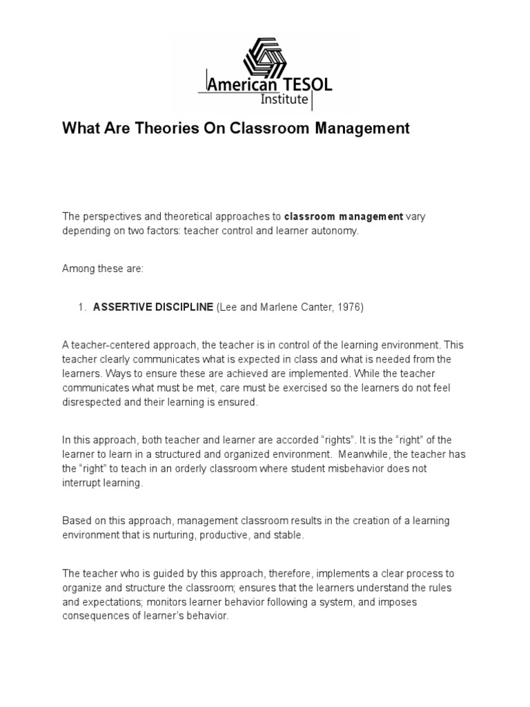 What Are Theories On Classroom Management | PDF | Classroom Management ...
