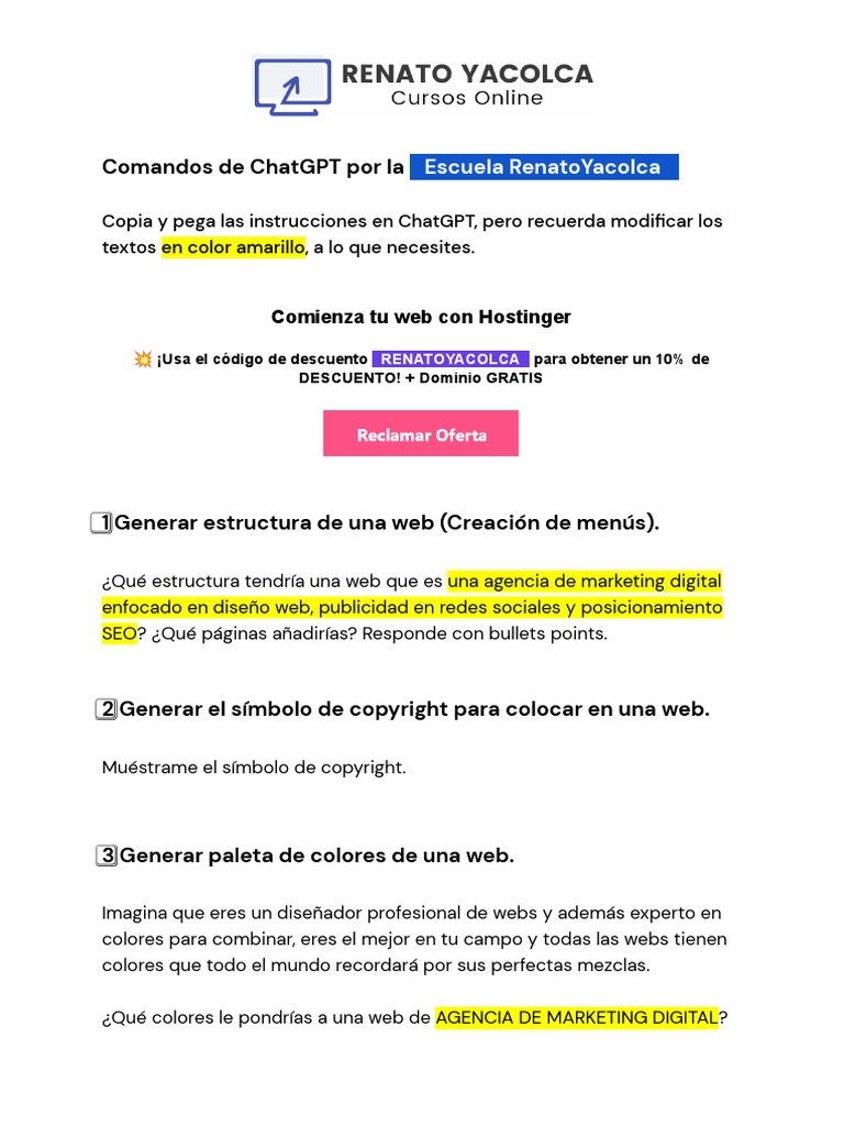 Prompts para Crear Una Web Con ChatGPT | PDF | Página web | Posicionamiento en buscadores