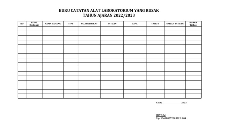Buku Catatan Alat Laboratorium Yang Rusak 2022-023 | PDF