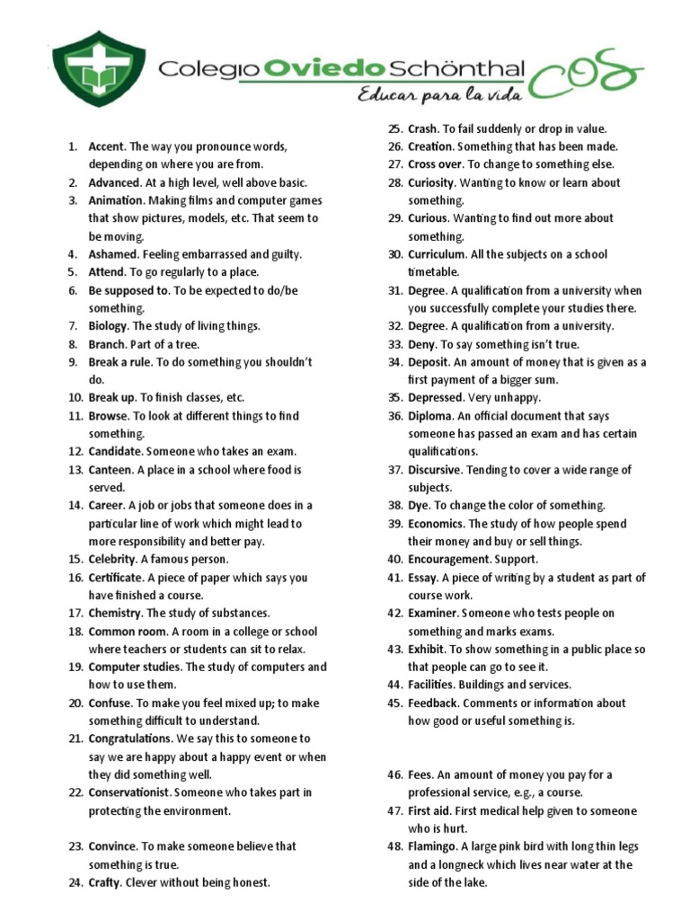 Vocabulary B1 May | PDF | Teachers | Schools