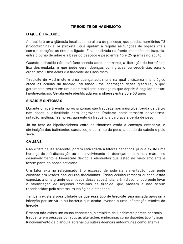 Tireoidite de Hashimoto | PDF | Tireoide | Sistema endócrino