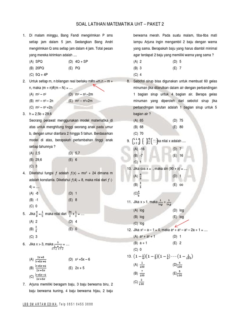 Soal Latihan Matematika Uht Paket 2 | PDF
