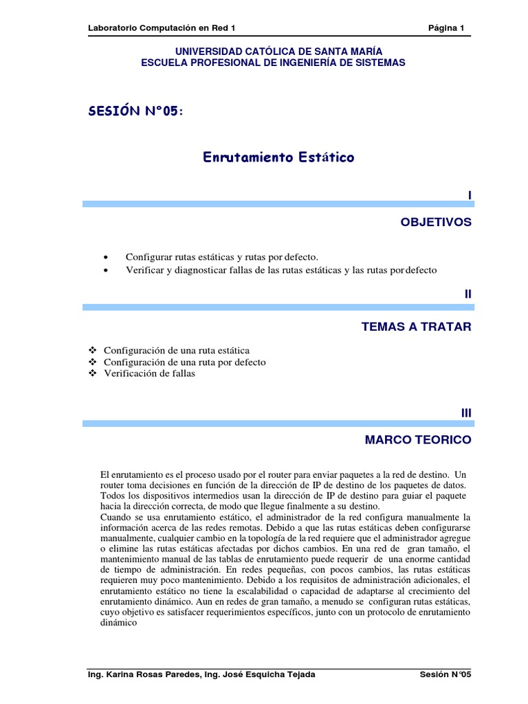 Practica 5 Enrutamiento Estatico 2020 | PDF | Enrutador (Computación) | Protocolos de internet